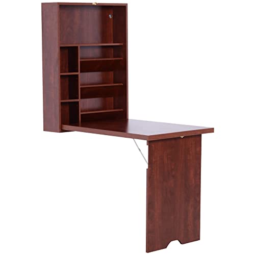 HOMCOM Compact Fold Out Wall Mounted Convertible Desk with Storage ...