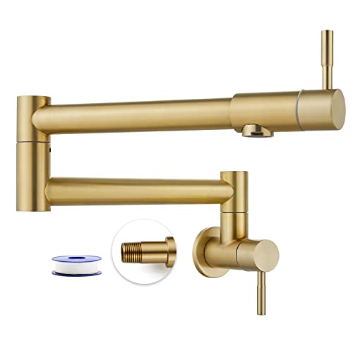 Heyalan Brushed Gold Pot Filler Faucet 19 Inch Folding Stretchable Wall ...