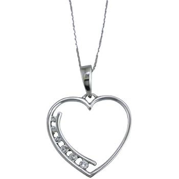 Amazon.com: Sterling Silver Diamond Heart Pendant (1/8 CT) With 18 Inch ...
