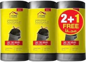 Home Choice Garbage Bags, 30 Gallons Pack of 3, Black, 60 Bags, 60x90 ...
