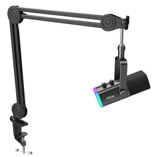 FIFINE XLR/USB Microphone and Heavy Duty Boom Arm Set, Computer ...