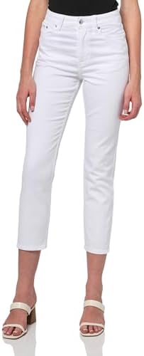Calvin Klein Women's High Rise Slim Fit Jeans, Optic White, 24W / 27L ...
