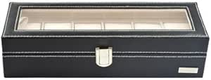 Amazon.com: Cosmos Black PU Leather Watch Box 6 Compartments and Soft ...