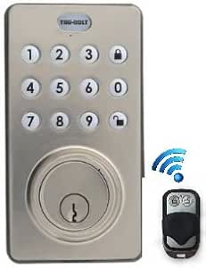 Tru-Bolt Electronic Deadbolt with Push button keypad and remote - Satin ...