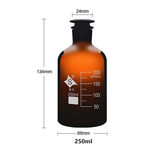 Lab Reagent Bottle 250ml Amber Glass Narrow Mouth Reagent Bottle With ...