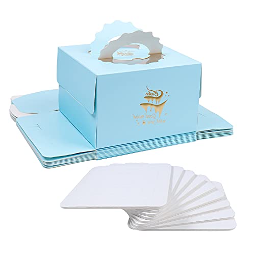 Blue Disposable Cake Boxes with Window, 6x6x4 Inch Tier Tall Cakes Box ...
