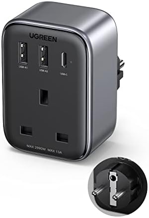 UGREEN 4-in-1 Travel Charger Adapter 30W UAE/KSA/UK to European Plug ...