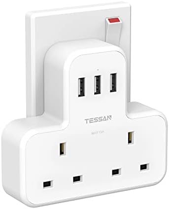 Multi Plug Extension Power Adapter with 3 USB, TESSAN Double Extender ...
