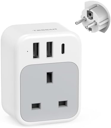 TESSAN SA to European Plug Adapter, USB C Travel Adaptor Europe with 3 ...