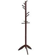 Tangkula Wood Coat Rack, Entryway Height Adjustable Coat Satnd with 9 ...