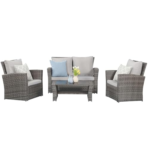 Wisteria Lane 4 Piece Outdoor Patio Furniture Sets, Wicker Conversation ...