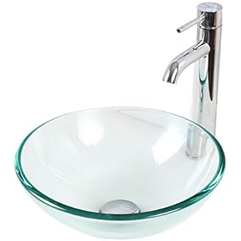 Kraus C-GV-100-12mm-1800CH Crystal Clear Glass Vessel Sink and Decus ...