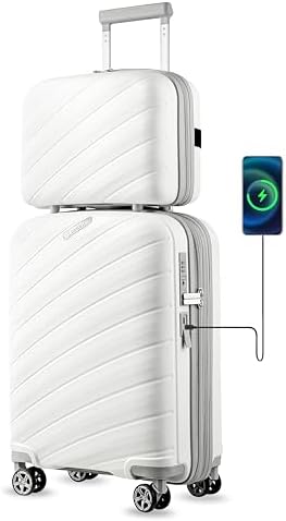 LUGGEX White Carry On Luggage Sets 2 Piece - Lightweight Luggage with ...