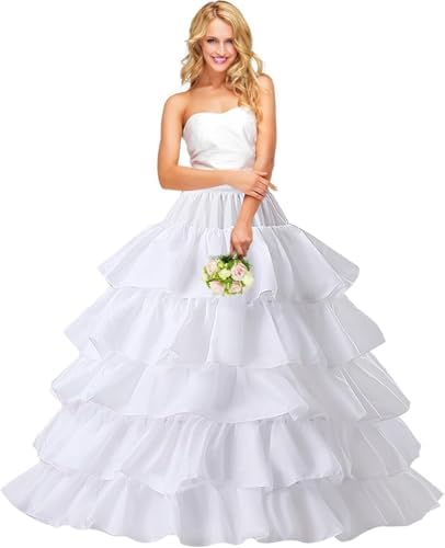 Nalacal White Wedding Petticoats For Women A Line 4 Hoop Ruffles