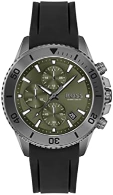 سعر HUGO BOSS ADMIRAL MEN's OLIVE GREEN DIAL, BLACK SILICONE WATCH ...