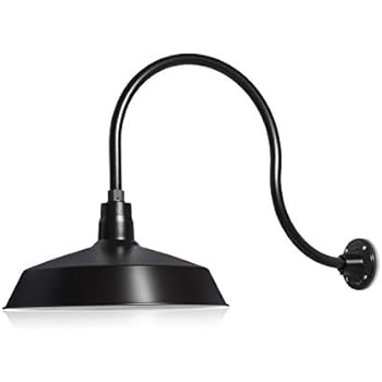 17in. Satin Black Outdoor Gooseneck Barn Light Fixture With 24in. Long ...