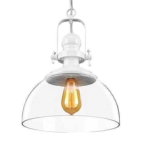Industrial White Transparent Glass Pendant Light-LITFAD 12" Bowl Shade ...