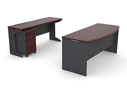 Altra Pursuit Office Set with Mobile File Cabinet Bundle, Cherry/Gray