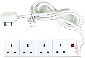 4 Gang Way – 2m Plug Spike Surge Protect Adaptor Multi Plug Extension ...