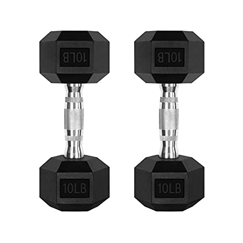 RitFit 10LB Dumbbells Set of 2 Rubber Encased Dumbbell Sets with ...