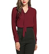 ACEVOG Womens Bow Tie Neck Long Sleeve Casual Office Work Chiffon ...