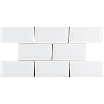 4X8 Soft White Wide Beveled Subway Ceramic Tile Backsplashes Walls ...