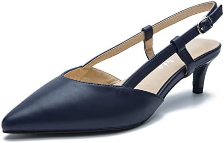 fereshte Women's Slingback Low Kitten Heels Pumps Closed Toe Strappy ...