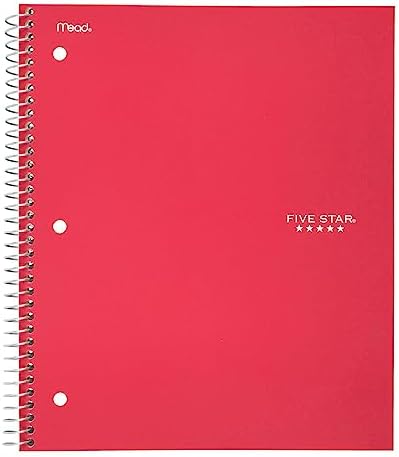 Five Star Spiral Notebook, 1 Subject, College Ruled Paper, 100 Sheets ...