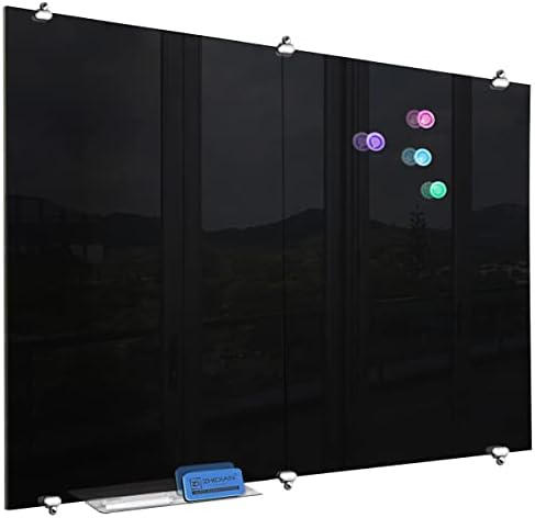 ZHIDIAN Black Glass Dry Erase Board Ultra-Large, 72" x 43" Splicing Magnetic Black Glass ...