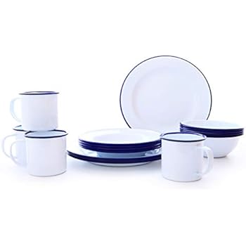 Amazon.com: Coleman 12-Piece Enamel Dinnerware Set, Blue: Sports & Outdoors