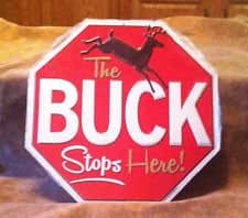 The BUCK STOPS HERE Metal Tin Sign Hunting Deer Stop Sign MAN CAVE ...