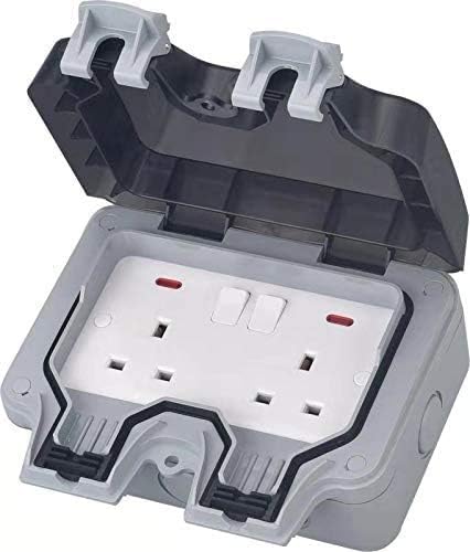 Outdoor Socket, IP66 2 Gang Waterproof Double Socket, Wall Electrical ...