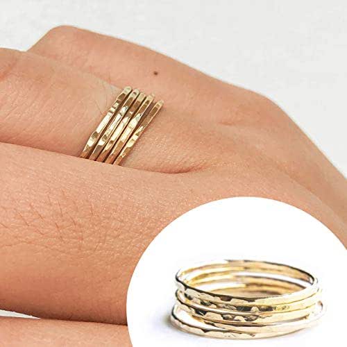 Amazon.com: Set of 5 14k Gold Filled Dainty Stacking Rings For Women ...
