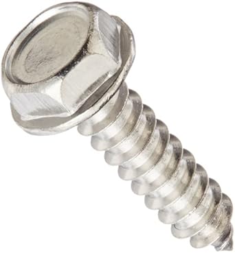 18-8 Stainless Steel Sheet Metal Screw, Plain Finish, Hex Washer Head, Hex Drive, Type AB, #10 ...
