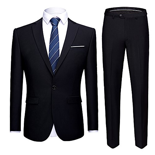 WULFUL Men's Suit One Button Slim Fit 2 Piece Suit for Men Casual ...