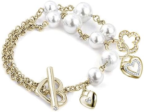 Amazon.com: Diamond Accented Charm Bracelet Set 14k Gold: Link Charm ...