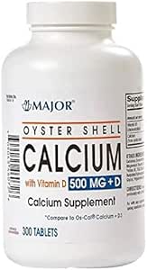 Amazon.com: Major, Oyster Shell Calcium with Vitamin D 500MG+D , 300 ...