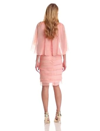 Amazon.com: London Times Women's Caplet Shutter Dress, Peach, 12: Clothing