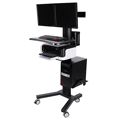 AW 4-Wheel Rolling Desktop PC Mobile Cart for 2 Dual Monitor Printer ...