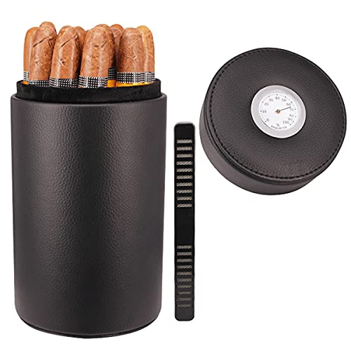 AMANCY Portable Black Leather Travel Cigar humidor Canister, Cedar Wood ...