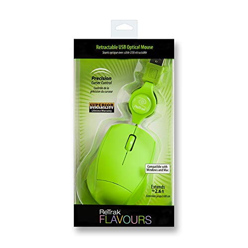 ReTrak Retractable Optical Mouse, Green (ETMOUSEGN) | Pricepulse