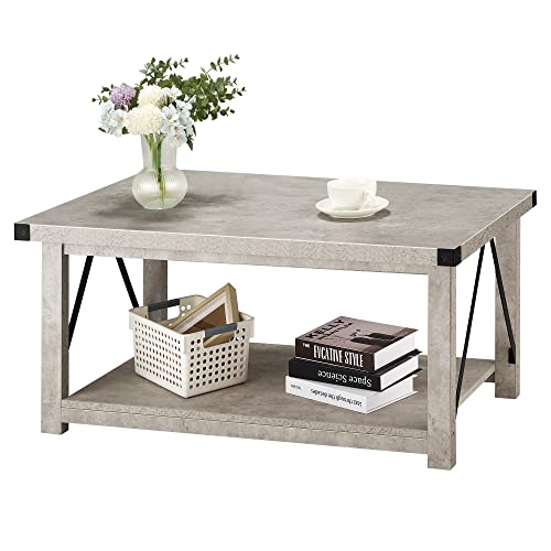 OUTGUAVA 40" Coffee Table with Storage Shelf, Farmhouse Accent Cocktail ...