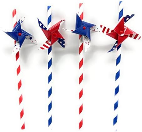 4th of July American Flag Pinwheel Straws - 16 Total Paper Patriotic ...