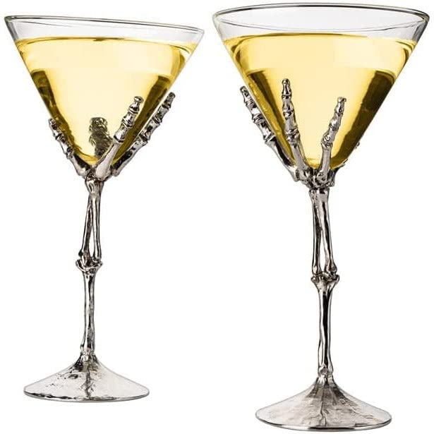 The Wine Savant Stemmed Skeleton Martini Glasses Set of 2 Skeleton Hand ...