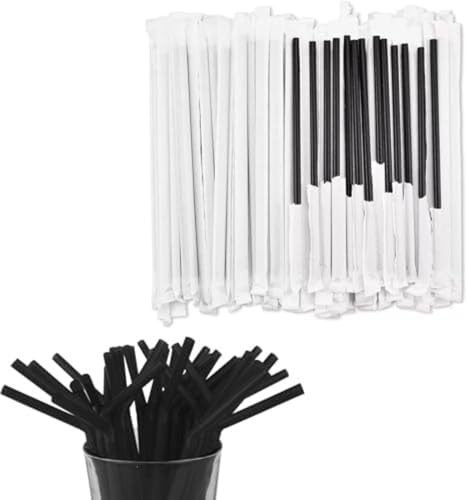 ALMEKAQUZ 200 PCS Disposable Black Plastic Straw Wrapped Individually ...