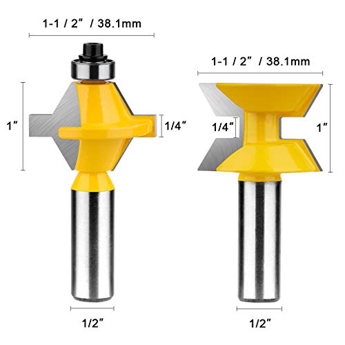 HandsEase 2Pcs 1/2" Shank Router Bit Set 120 Degree Tongue Groove ...