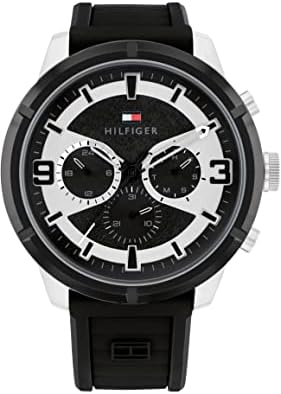 Tommy Hilfiger Men's Black & Silver Dial Black Silicone Watch - 1792074 ...
