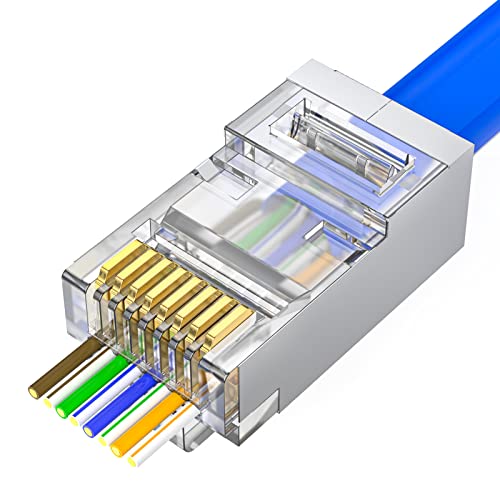 AOWIZ RJ45 Connector Cat5 Cat6 Shielded RJ45 Pass Through Ends Gold ...