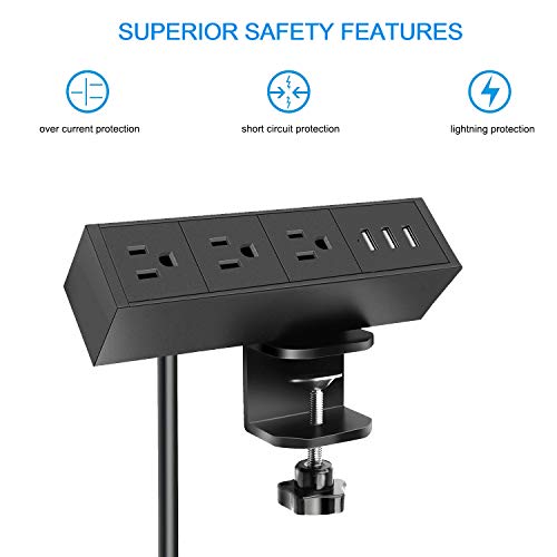 Aluminum Alloy Desk Clamp Power Strip, Desktop Edge Mount Removable ...