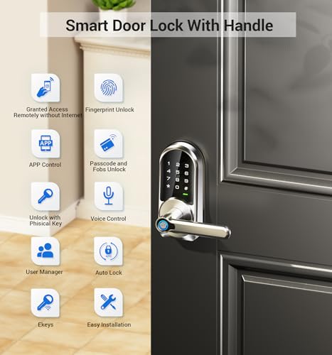 Veise Smart Lock, Keyless Entry Door Lock with Handle, Fingerprint Door ...